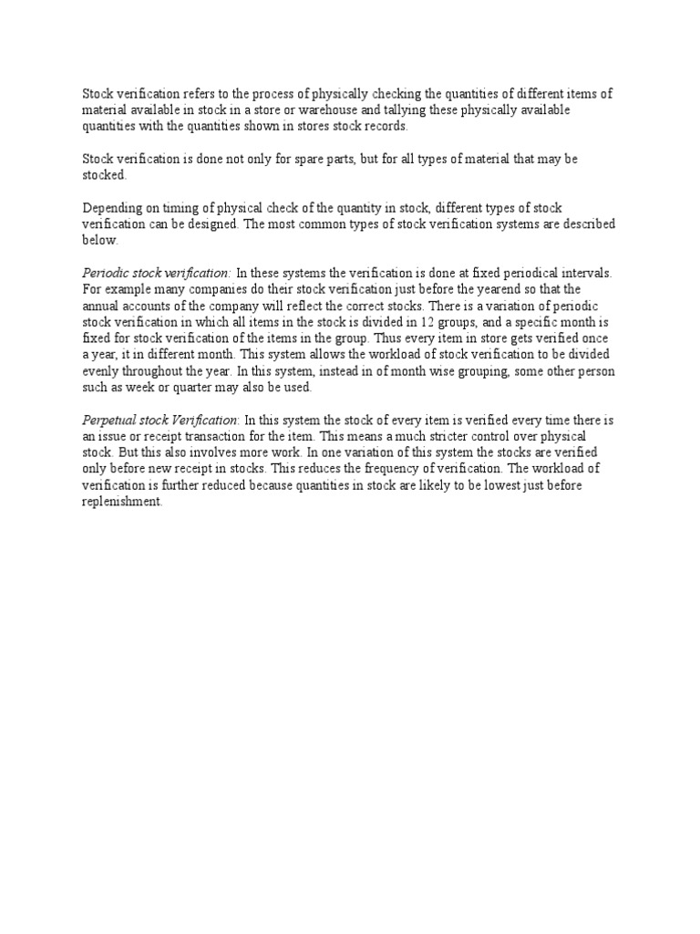 Types of Stock Verification Methods | PDF | Finance & Money Management
