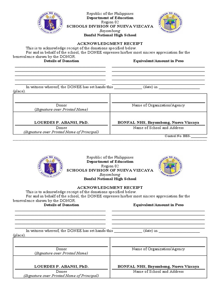 Bonfal NHS Donation Receipt Log | PDF