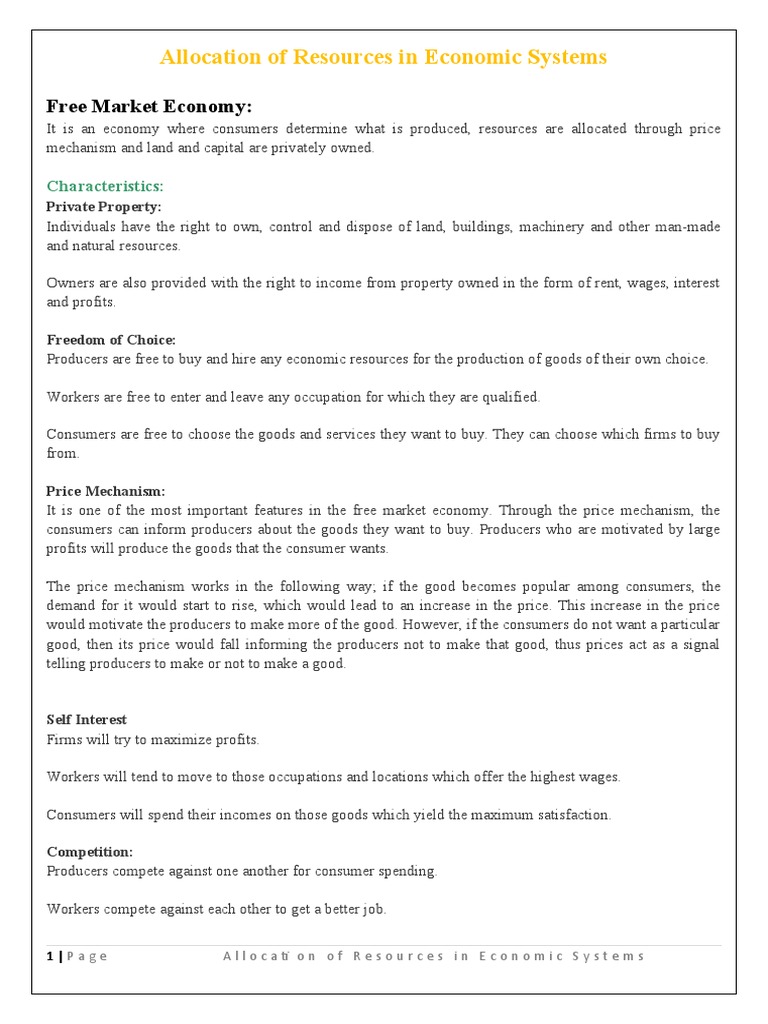 Allocation of Resources in Economic Systems | PDF | Economics | Market ...