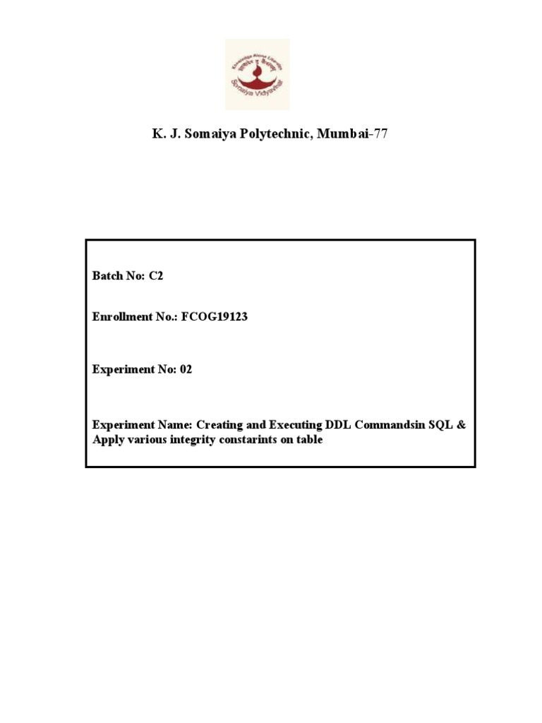 K. J. Somaiya Polytechnic, Mumbai-77: Batch No: C2 Enrollment No.: FCOG19123 | Download Free PDF ...