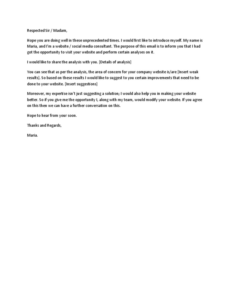 Draft Email For Website Improvement | PDF