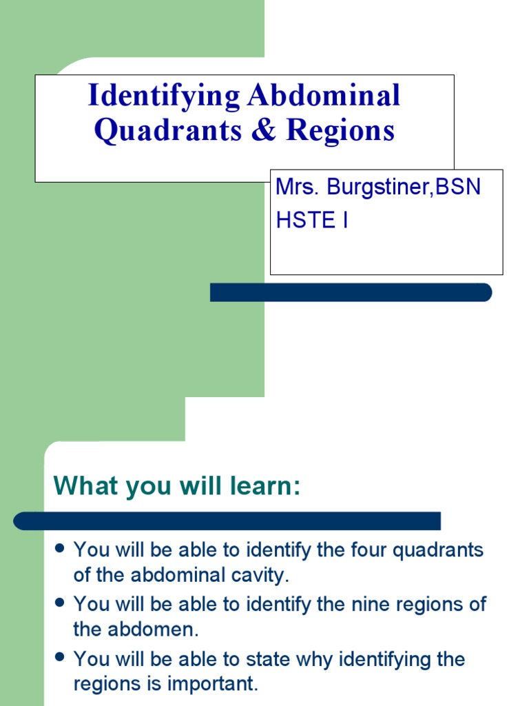 Identifying Abdominal Quadrants & Regions: Mrs. Burgstiner, BSN Hste I ...