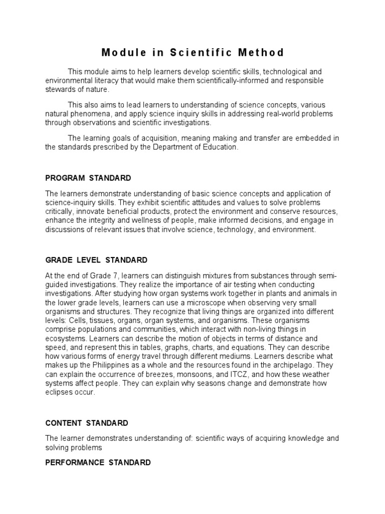 Module in Scientific Method: Program Standard | PDF | Scientific Method ...