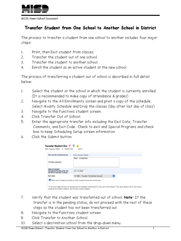 Transfer Student From One School To Another School | PDF