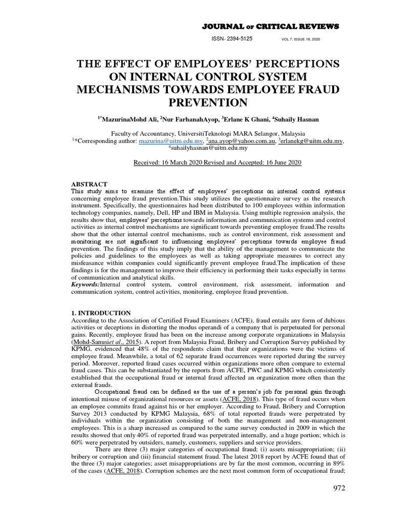 The Effect of Employees' Perceptions On Internal Control System ...