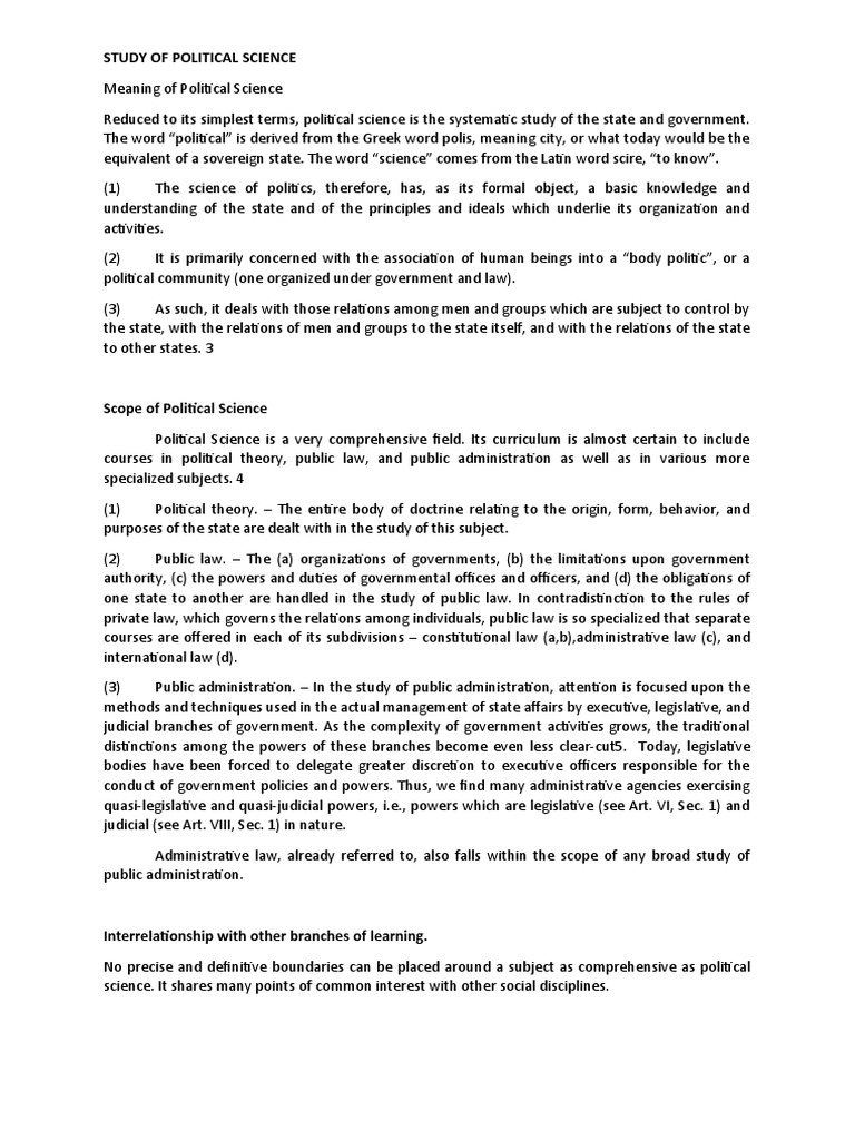 Study of Political Science | PDF | Political Science | Science