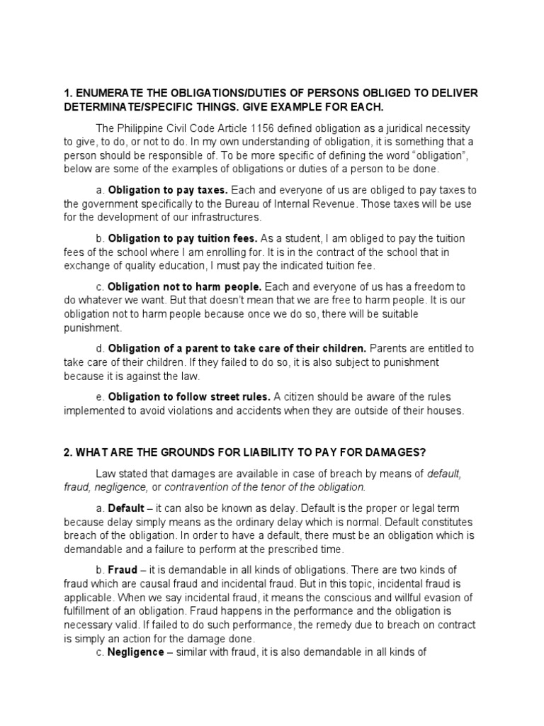 Enumerate The Obligations/Duties of Persons Obliged To Deliver ...