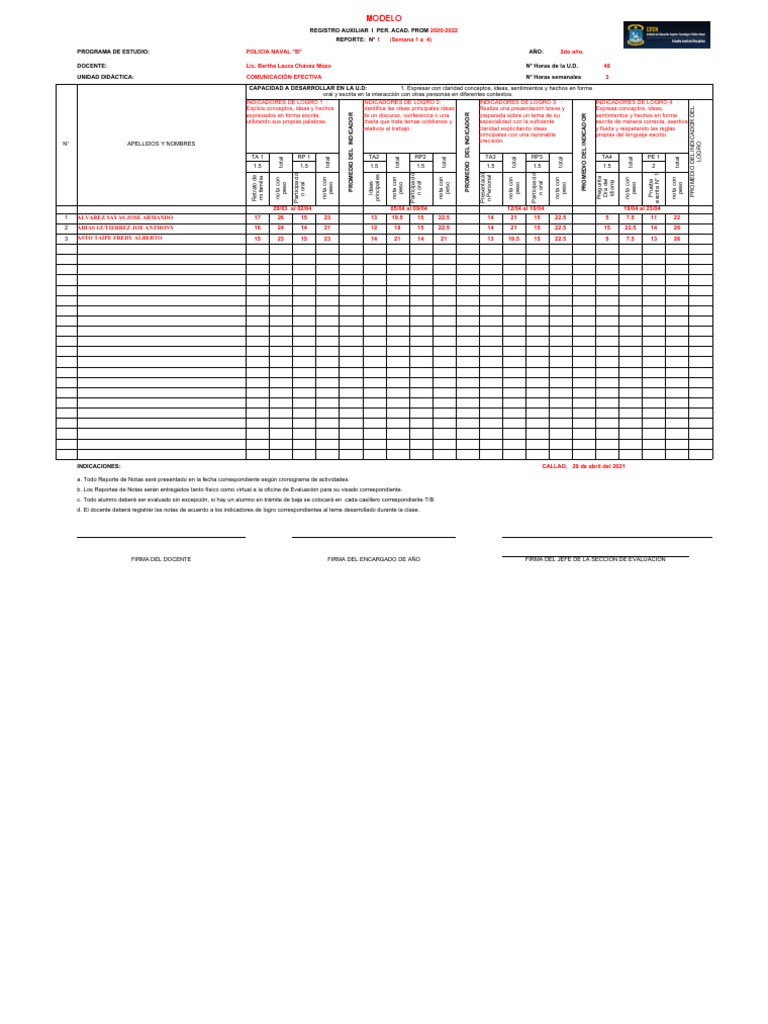 Modelo de Reporte de Notas | PDF
