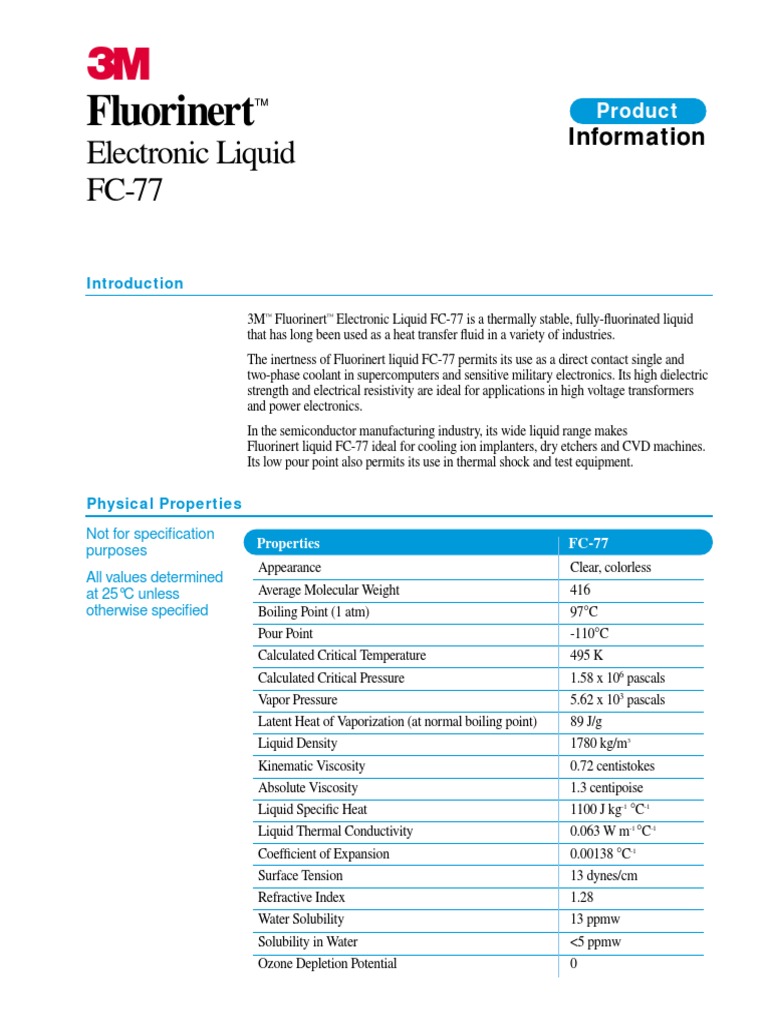 Fluorinert: Electronic Liquid FC-77 | PDF | Liquids | Electrical ...