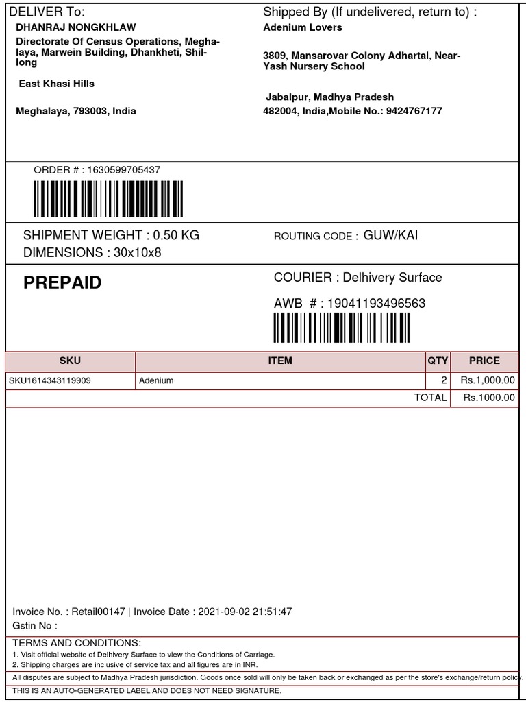 Shipping Label 138835328 19041193496563 | PDF