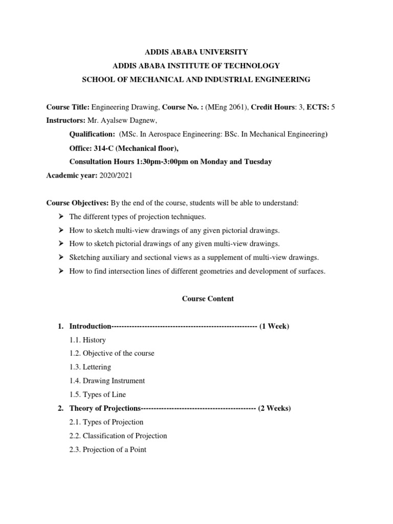 Engineering Drawing Course Outline | PDF | Drawing | Geometry