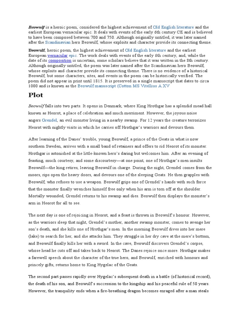 Vernacular Composition: Beowulf, Heroic Poem, The Highest Achievement ...