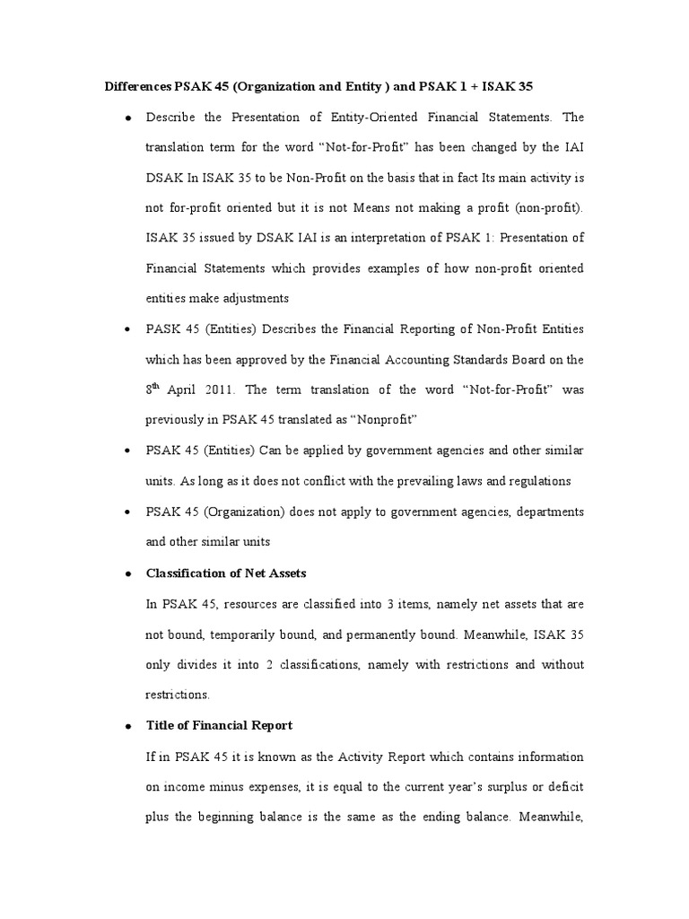 Differences PSAK 45 (Organization and Entity) and PSAK 1 + ISAK 35 ...