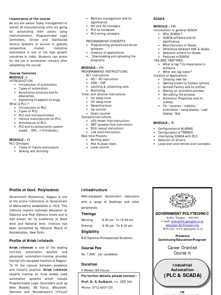 Brochure PLC & SCADA Revised | PDF | Programmable Logic Controller | Scada