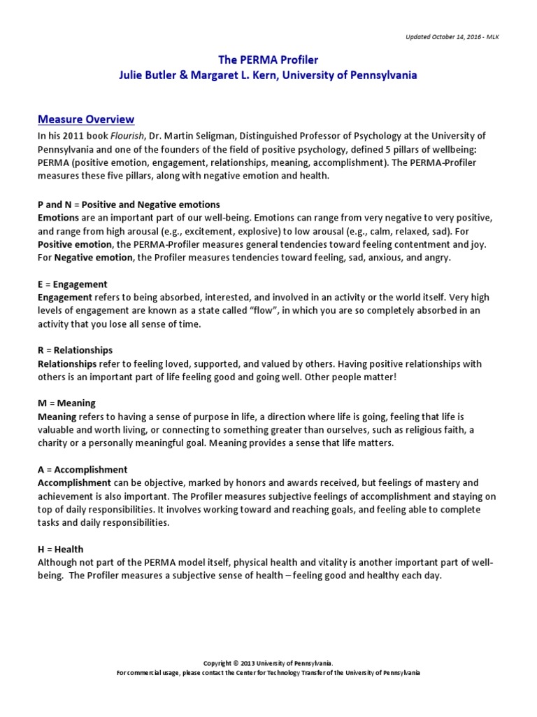 The PERMA Profiler Julie Butler & Margaret L. Kern, University of ...