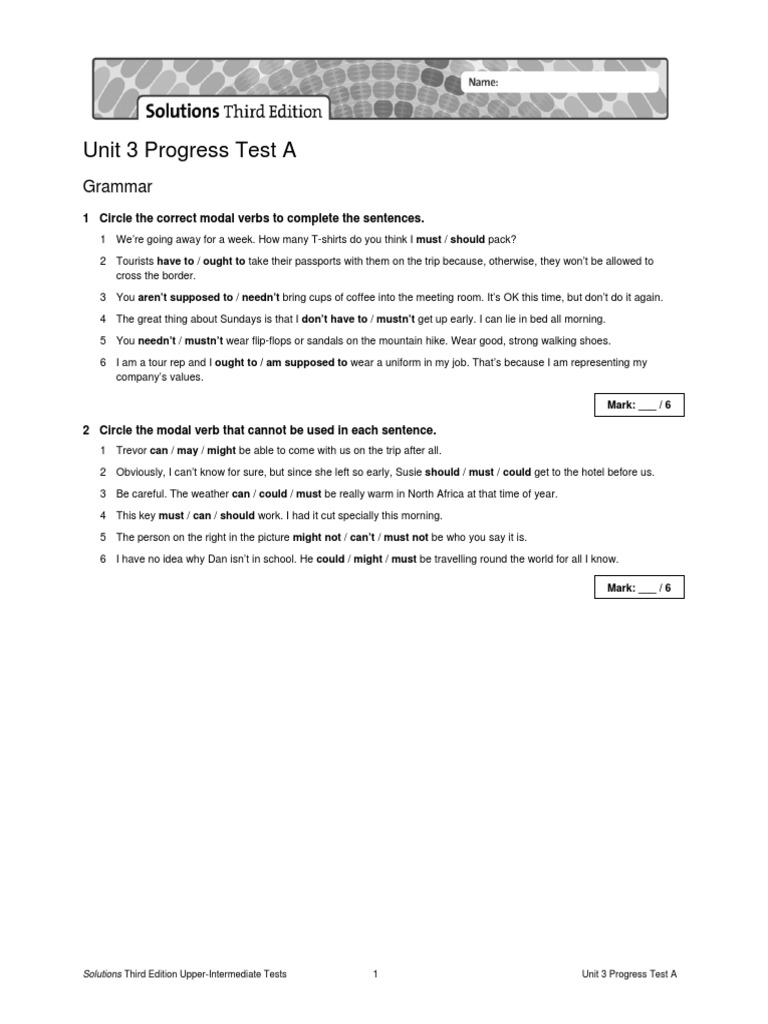 Unit 3 Progress Test A: Grammar | PDF | University