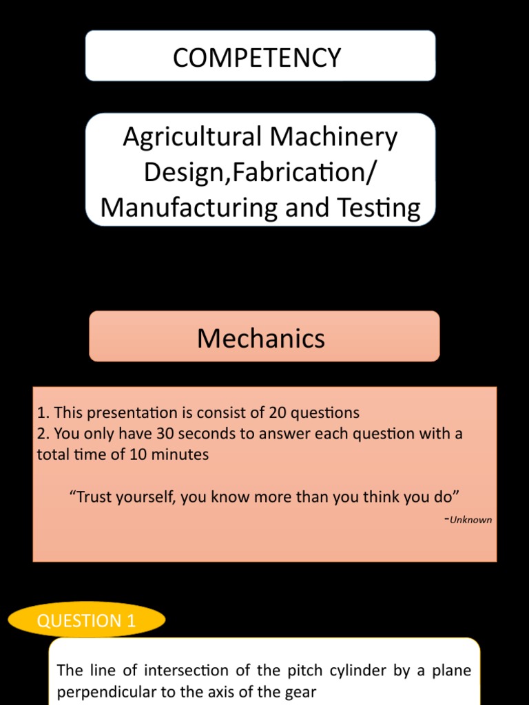 Competency Agricultural Machinery Design, Fabrication/ Manufacturing ...