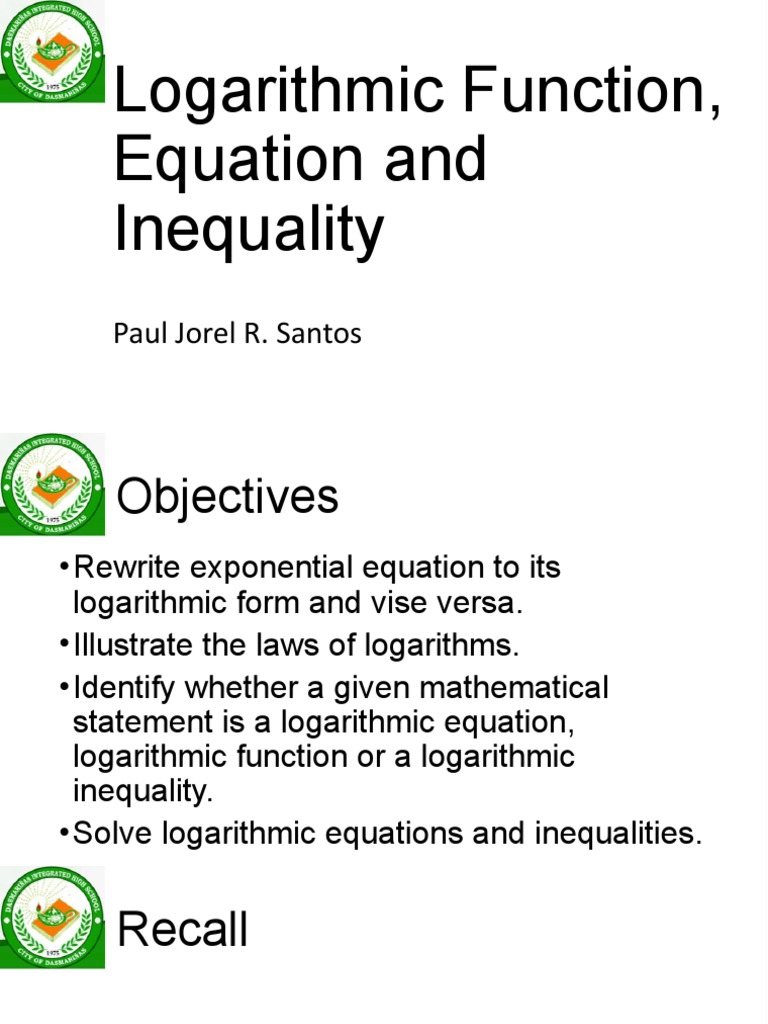Logarithmic Function Equation and Inequality | PDF | Logarithm ...
