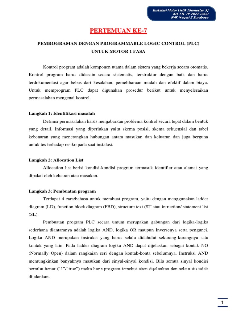 Materi Pertemuan 7 - PLC Motor Listrik 1 Fasa | PDF