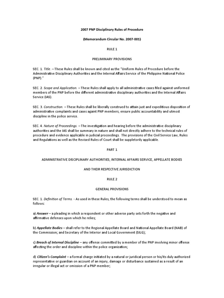 2007 PNP Disciplinary Rules of Procedure | PDF | Complaint | U.S ...