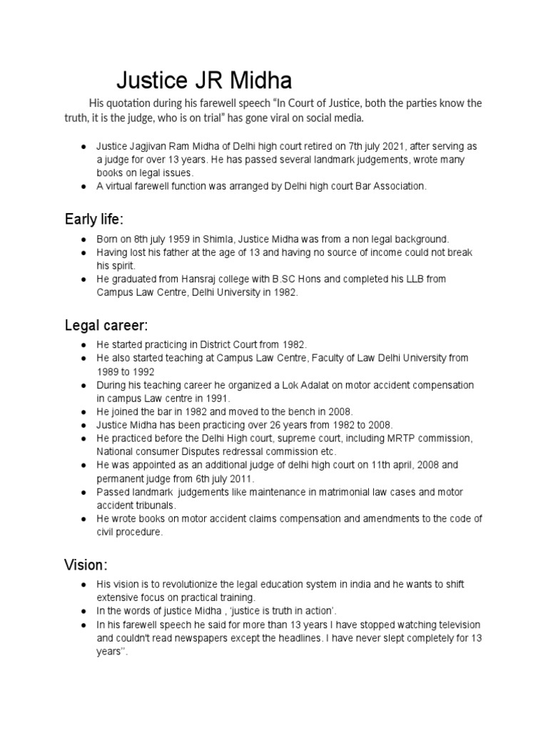 Justice JR Midha | PDF | Judge | Supreme Court Of India