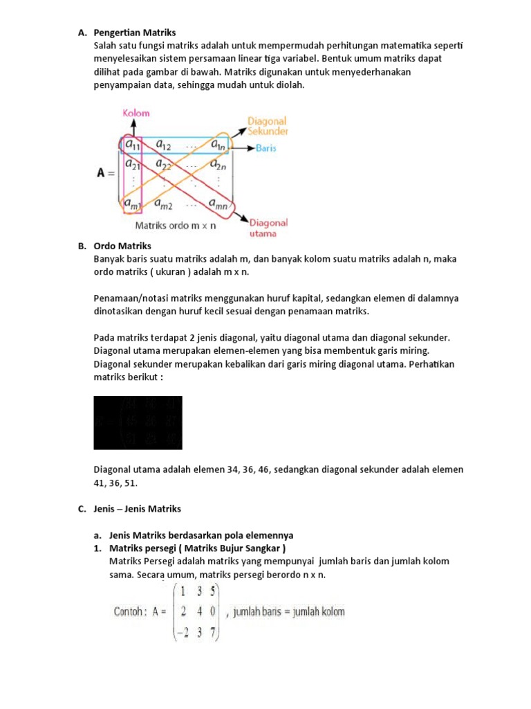 Jenis Jenis Matriks Lengkap - Aljabar Linear | PDF
