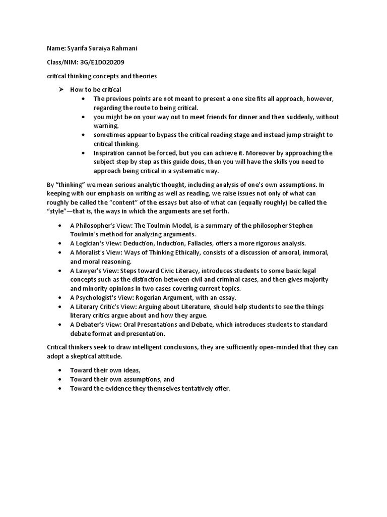 Critical Thinking Summary | PDF | Science & Mathematics