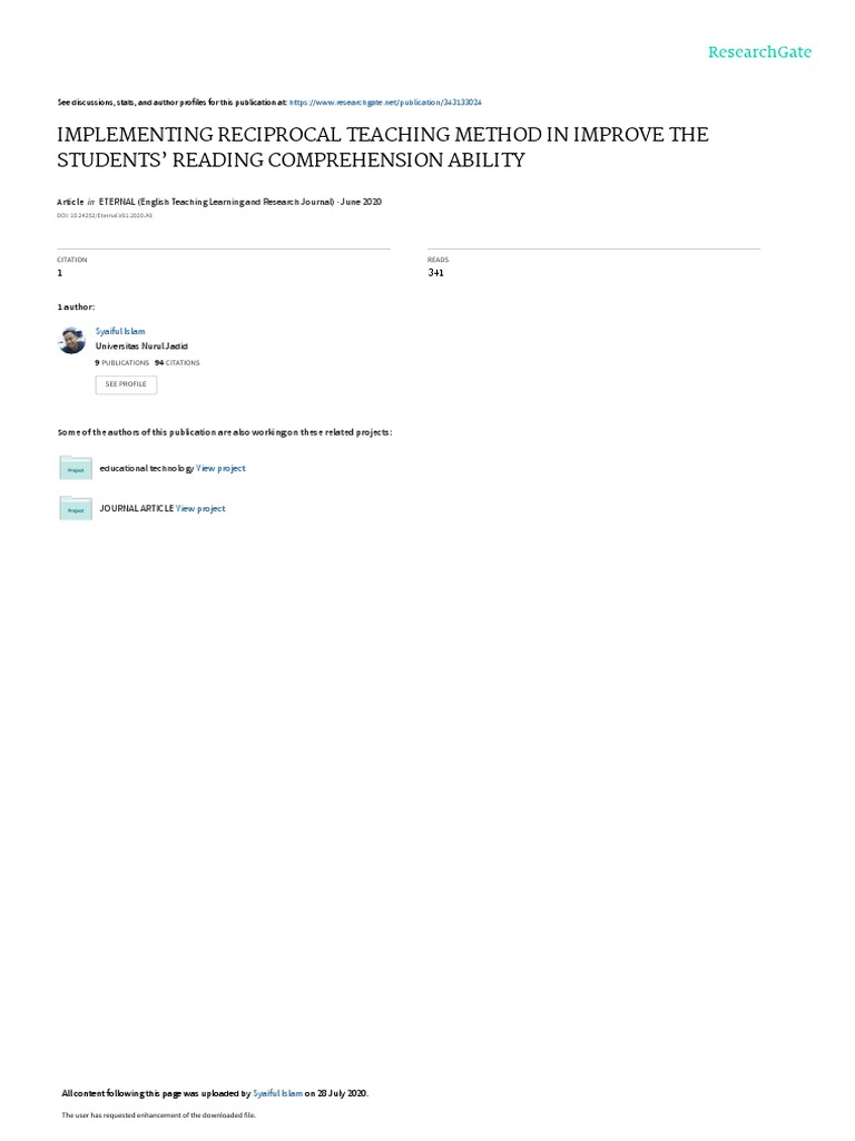 Implementing Reciprocal Teaching Method in Improve | PDF | Reading ...