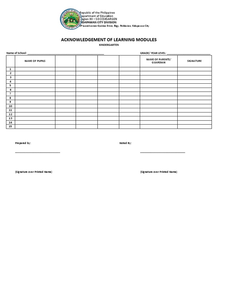 Acknowledgement of Learning Modules | PDF | Government | Philippines