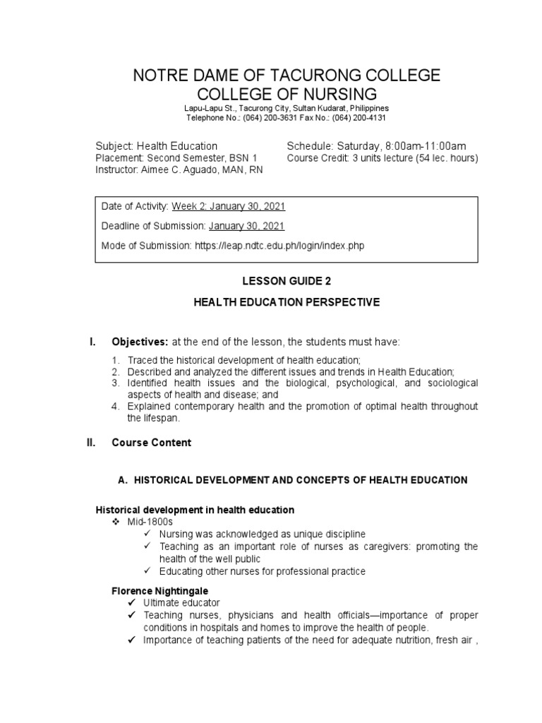 Lesson Guide Sample | PDF | Nursing | Health Education
