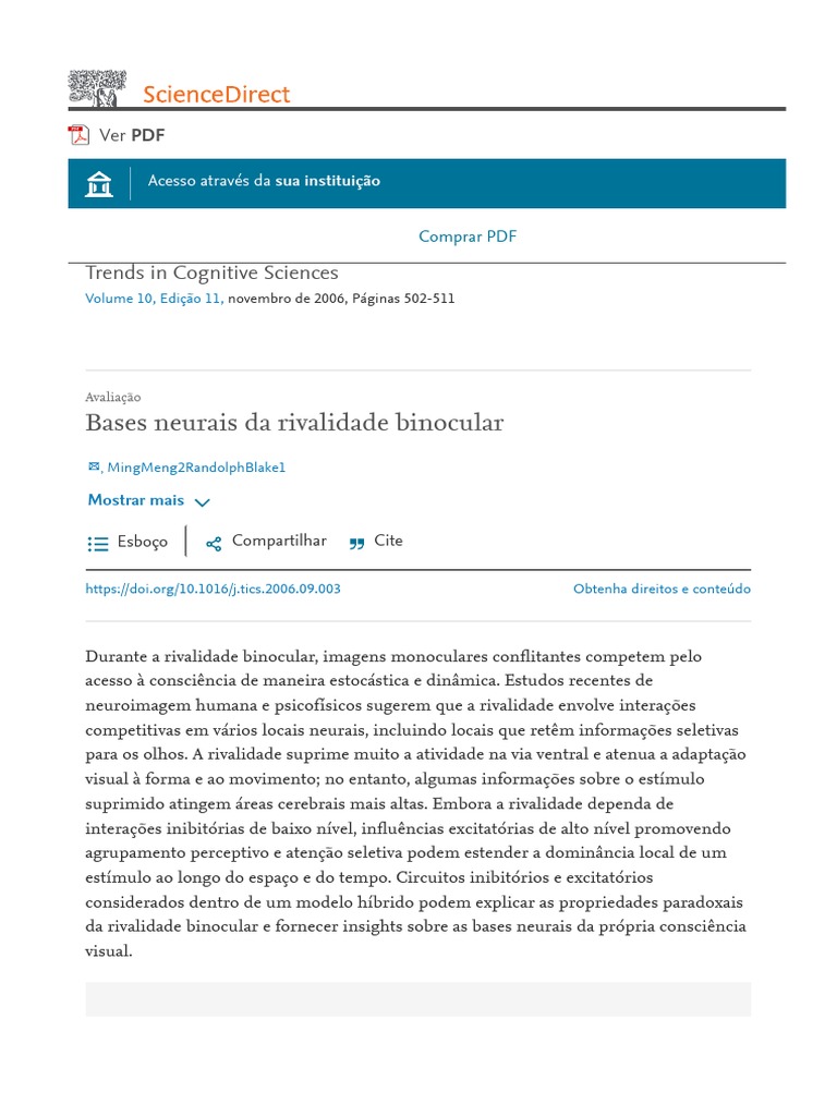 Bases Neurais de Rivalidade Binocular - ScienceDirect | PDF | Ciências ...