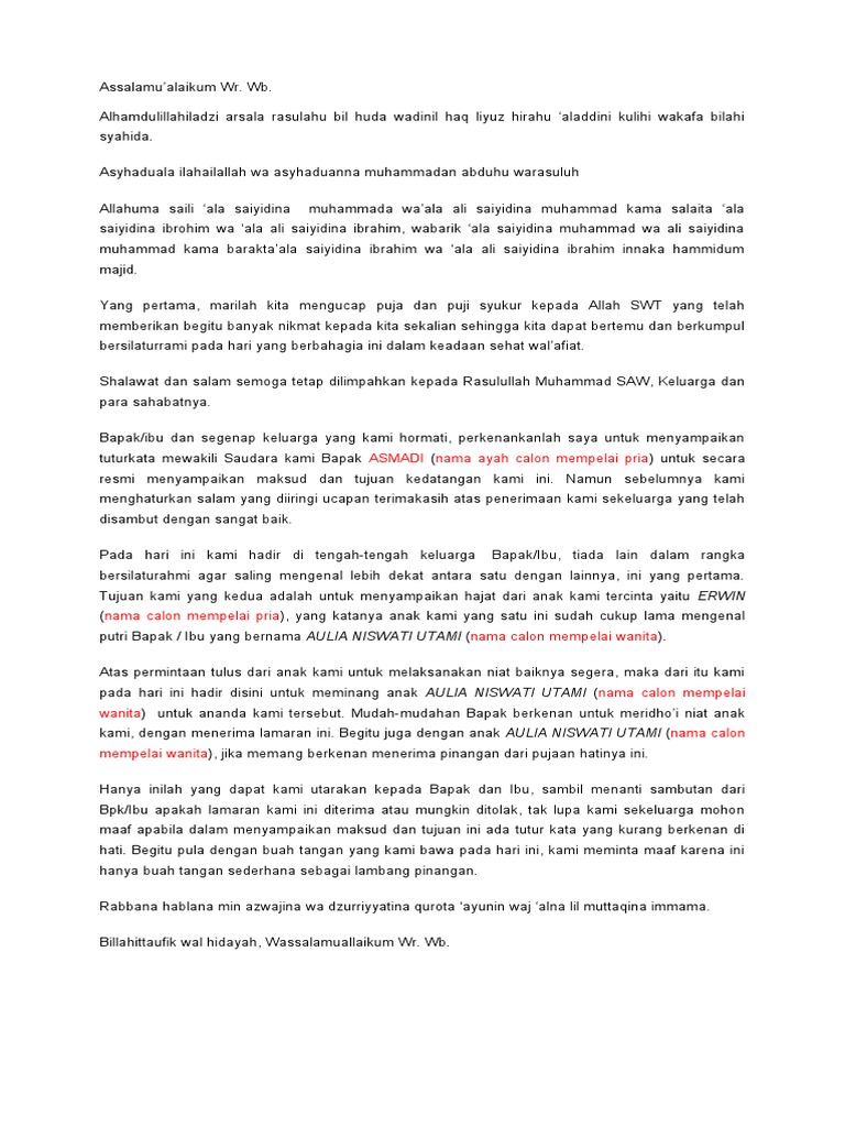 Kata Sambutan Lamaran Pihak Pria | PDF