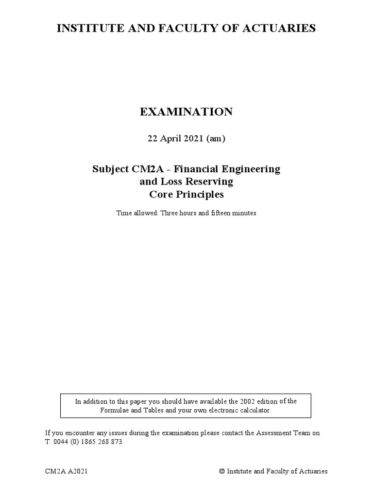 Institute and Faculty of Actuaries: Subject CM2A - Financial ...