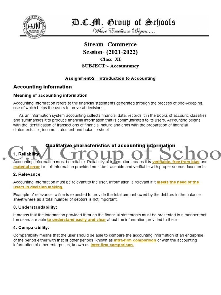 Assignment CH-1 Introduction To Accounting | PDF | Accounting | Banks