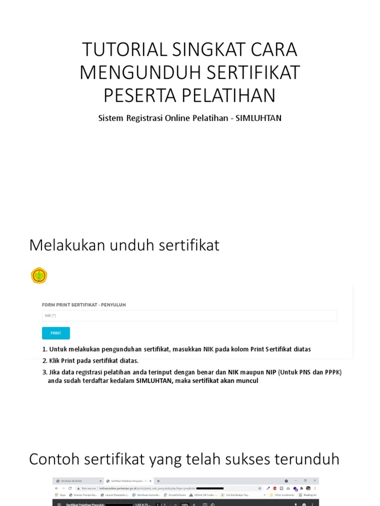 Cara Unduh Sertifikat Pelatihan SIMLUHTAN | PDF