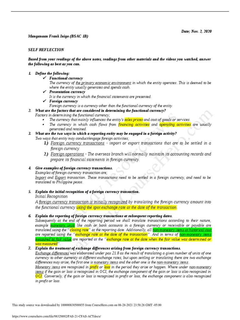 Pas 21 Cfas Act | PDF | Historical Cost | Exchange Rate