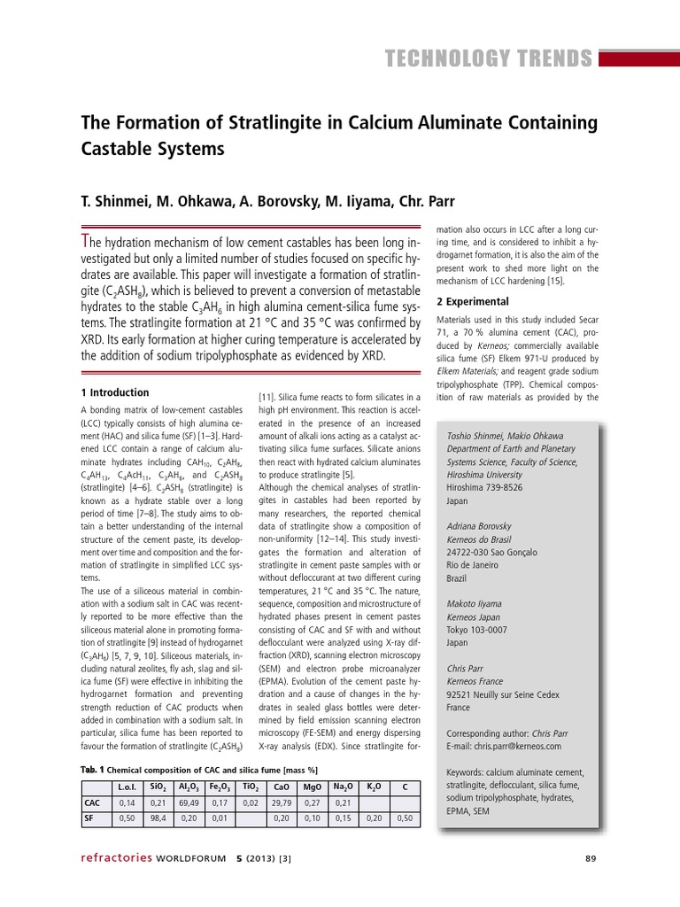 The Formation of Stratlingite in Calcium Aluminate Containing Castable Systems | Download Free ...