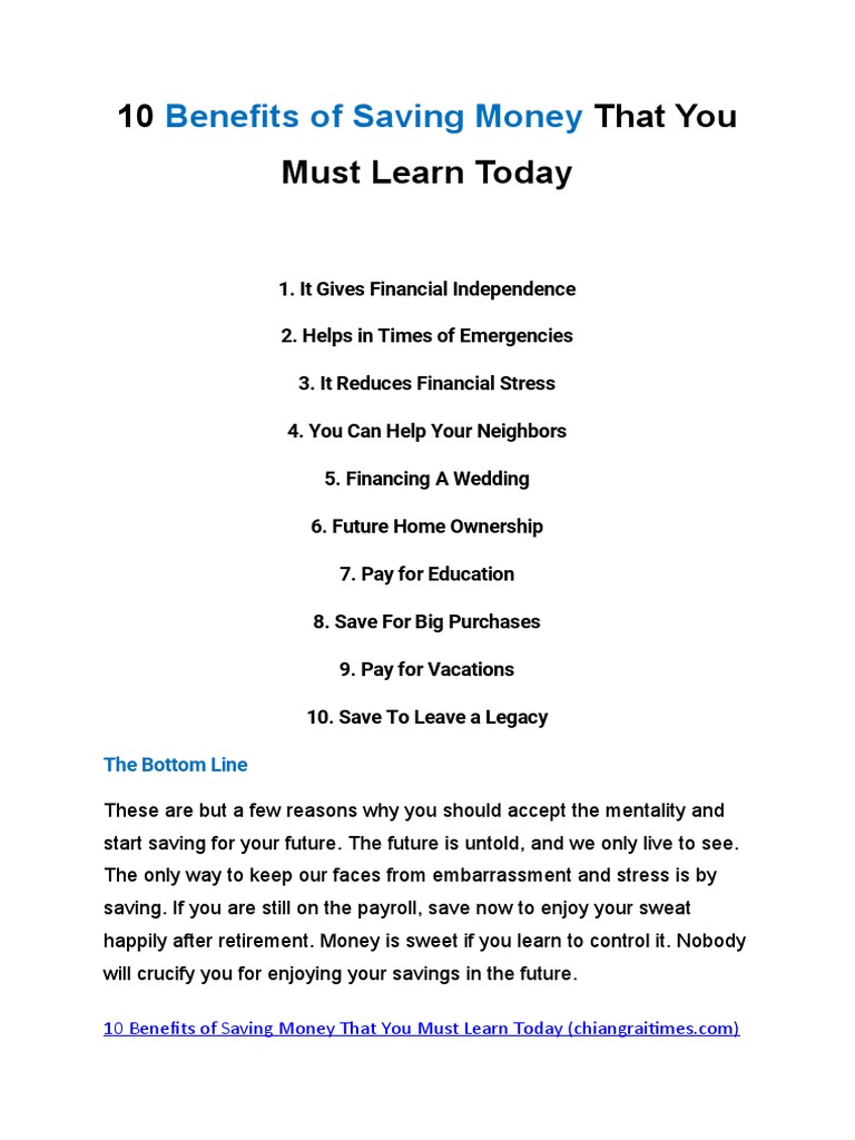 10 Benefits of Saving Money That You Must Learn Today | PDF
