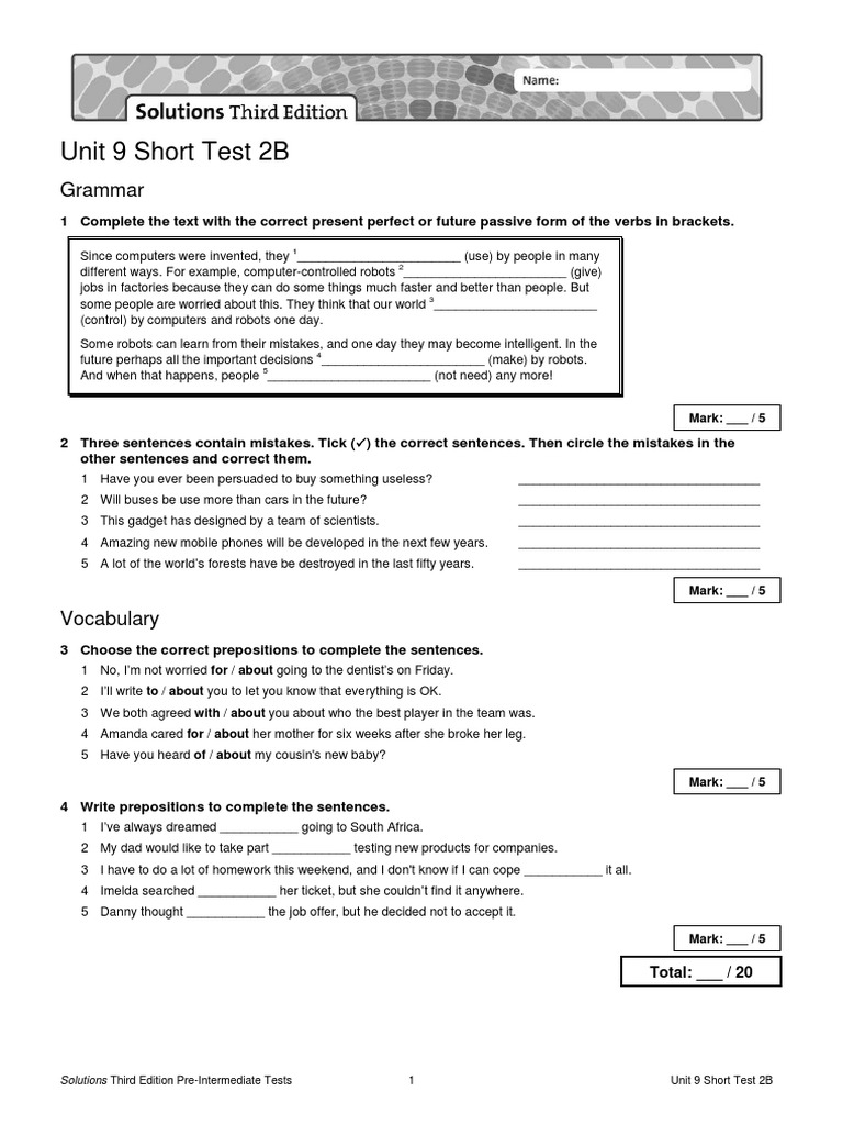 Unit 9 Short Test 2B: Grammar | PDF | Language Mechanics | Cognitive ...