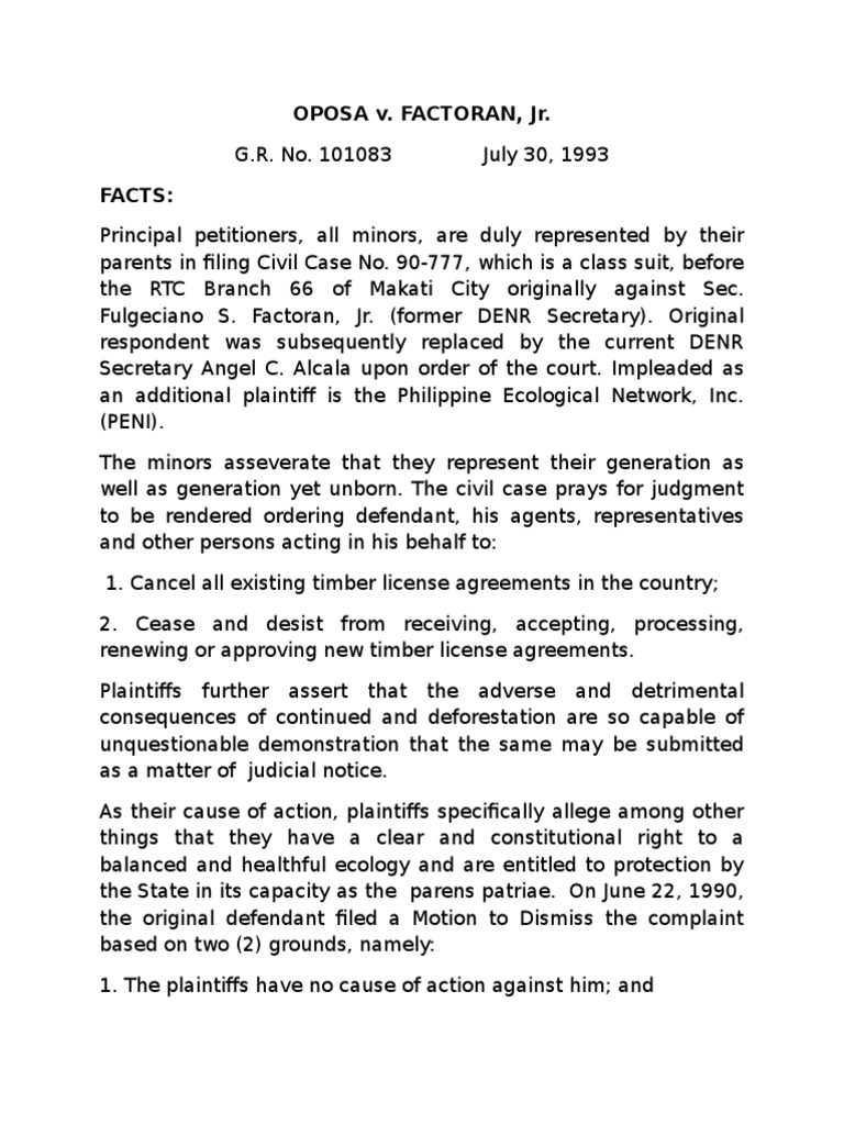 Oposa V Factoran Case Digest PDF Free | PDF | Lawsuit | Justice