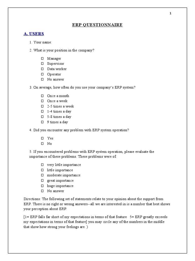 ERP QUESTIONNAIRE