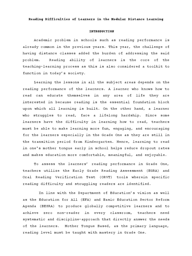 ACTION-RESEARCH-2020 Reading Difficulties in The Modular Distance ...