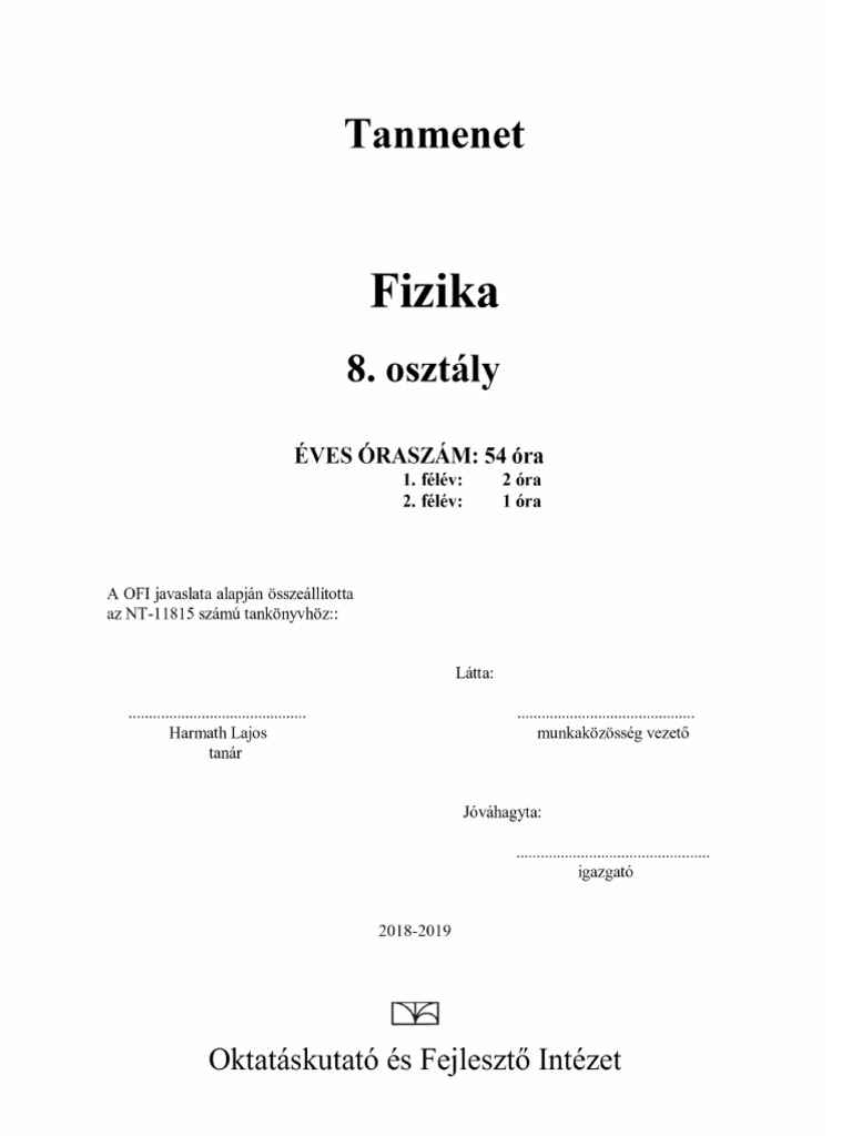 Fizika 8 Tanmenet | PDF