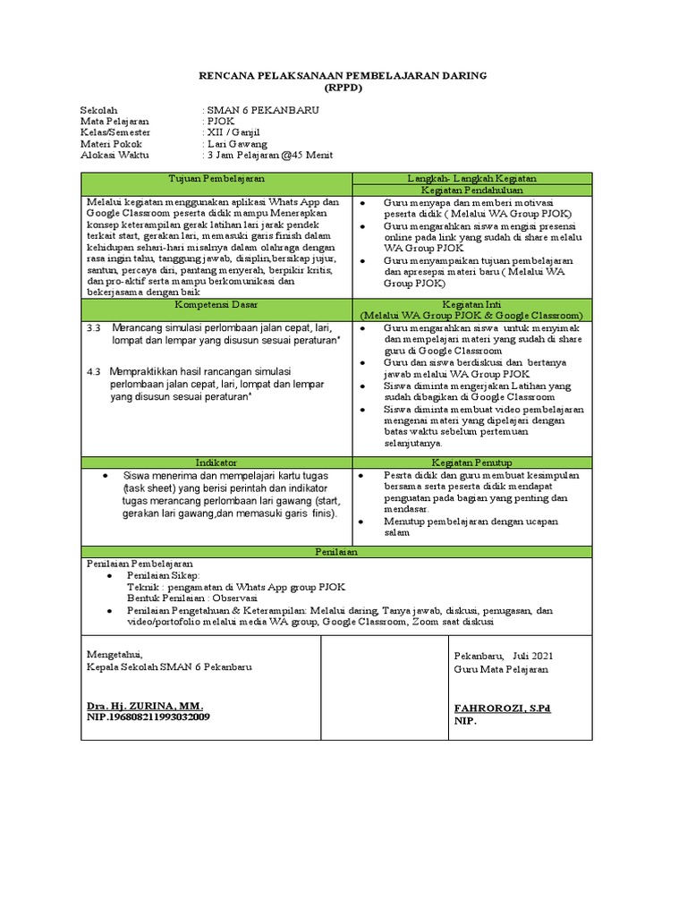 RPPD Lari Gawang (Atletik) | PDF