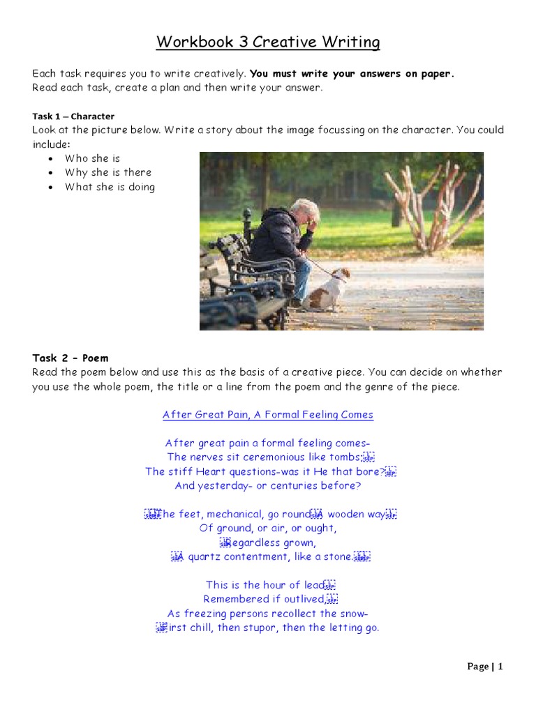 Workbook 3 Creative Writing: Task 1 - Character | PDF | Books | Cognition