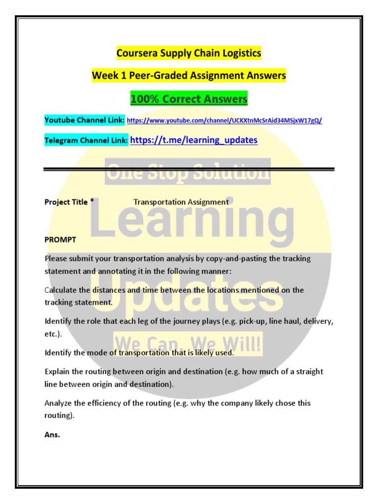 Coursera Supply Chain Logistics All Weeks Peer-Graded Assignment ...