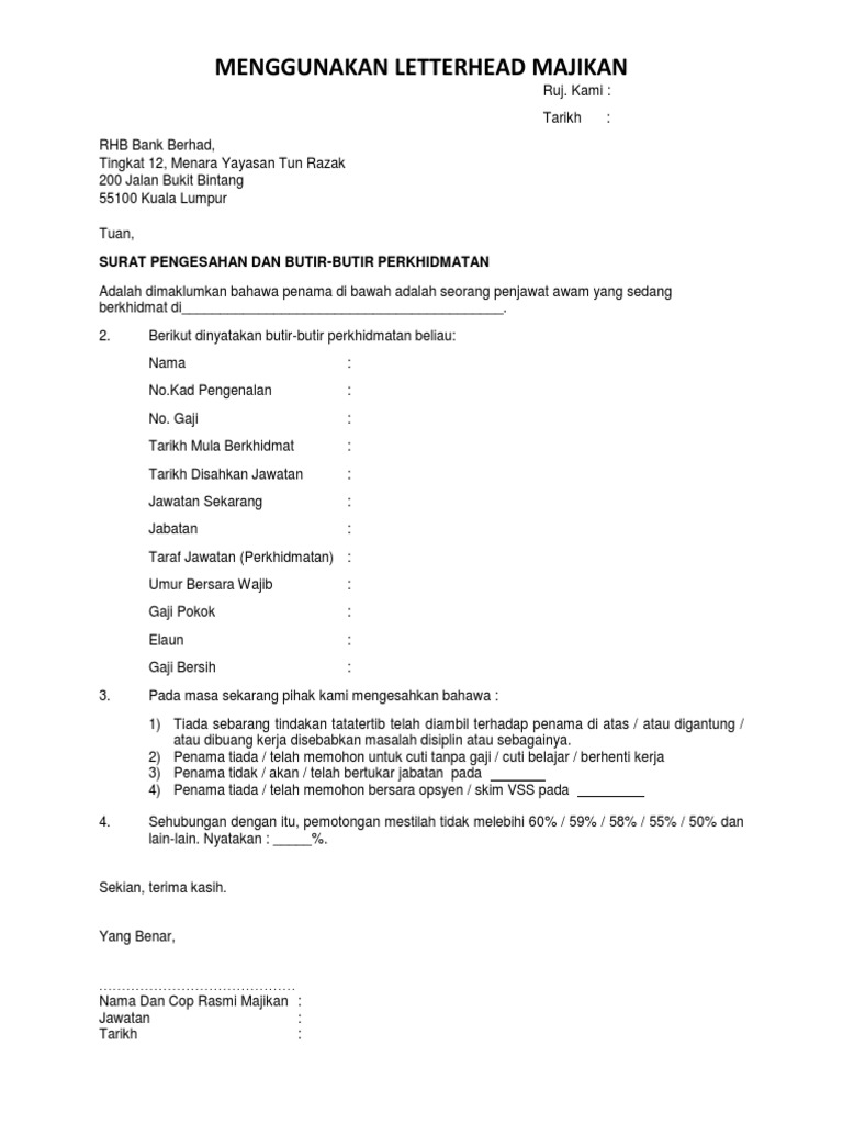Standard Surat Pengesahan Majikan | PDF