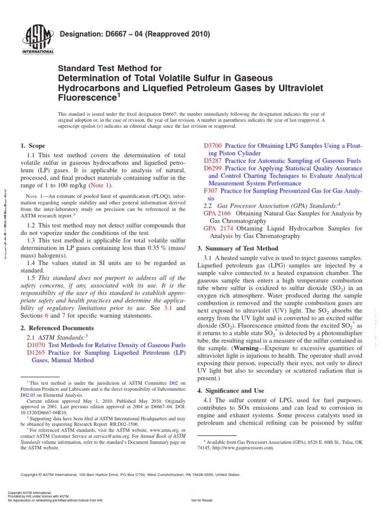 ASTM D6667 Azufre Total en GLP | PDF | Liquefied Petroleum Gas | Calibration