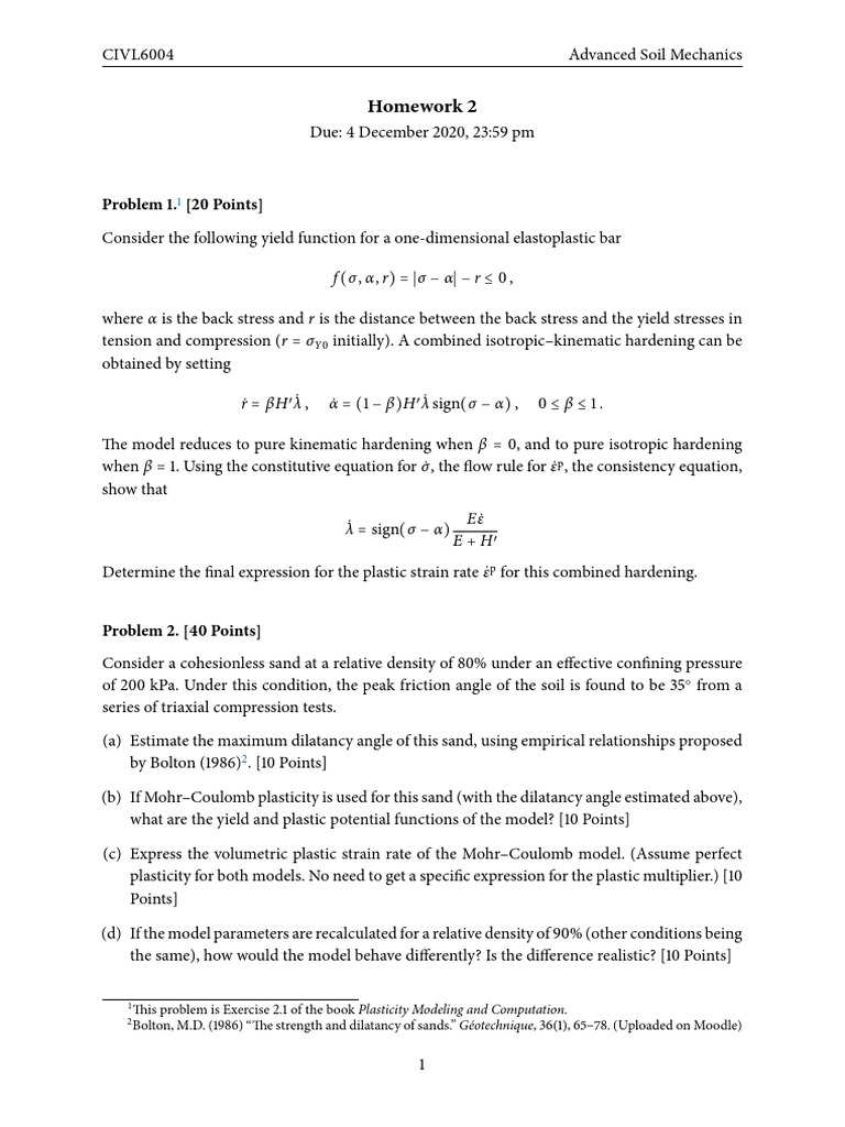 Advanced Soil Mechanics HW2 | PDF | Soil Mechanics | Plasticity (Physics)