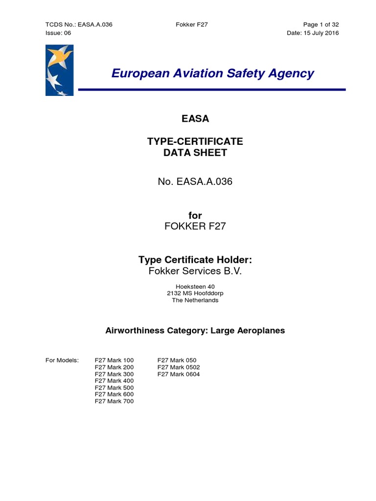 European Aviation Safety Agency: Easa Type-Certificate Data Sheet | PDF ...